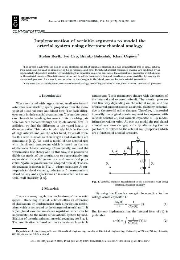 (PDF) Implementation of variable segments to model the arterial system using electromechanical ...