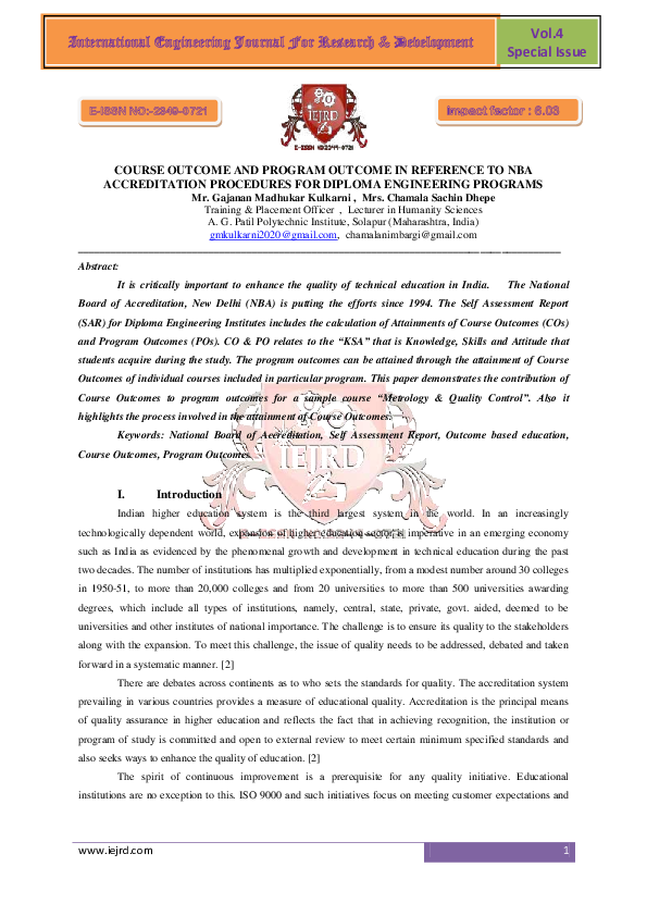 (PDF) Course Outcome and Program Outcome in Reference to Nba ...