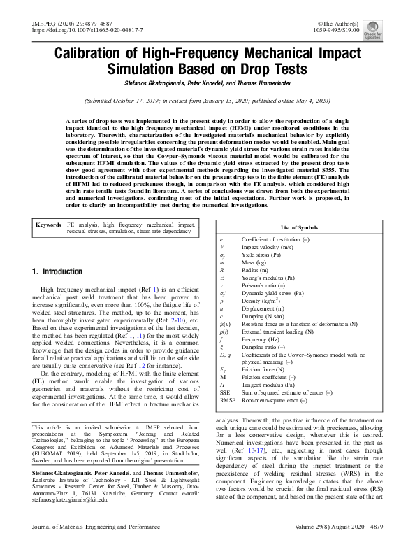 (PDF) Calibration of High-Frequency Mechanical Impact Simulation Based ...