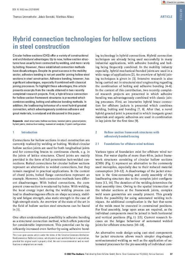 (PDF) Hybrid connection technologies for hollow sections in steel ...