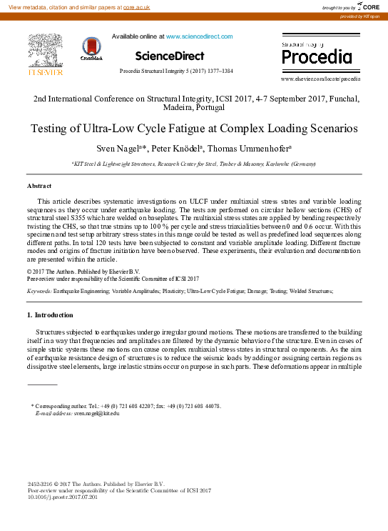 (PDF) Testing of Ultra-Low Cycle Fatigue at Complex Loading Scenarios