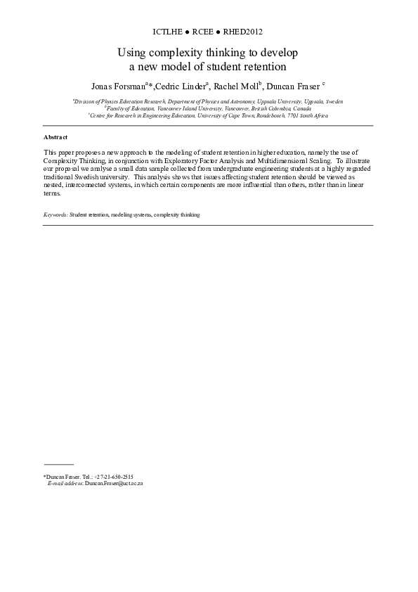 (PDF) Using complexity thinking to develop a new model of student retention