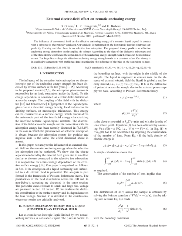 (PDF) External electric-field effect on nematic anchoring energy
