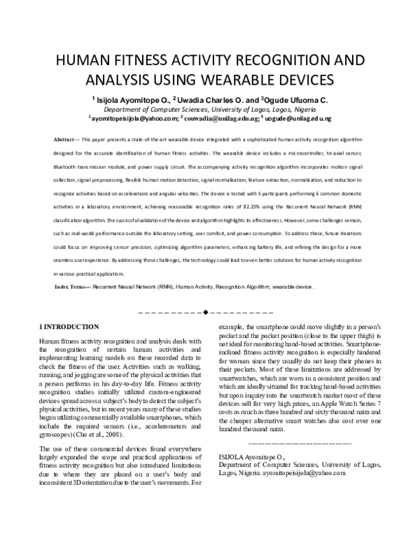 (PDF) HUMAN FITNESS ACTIVITY RECOGNITION AND ANALYSIS USING WEARABLE DEVICES