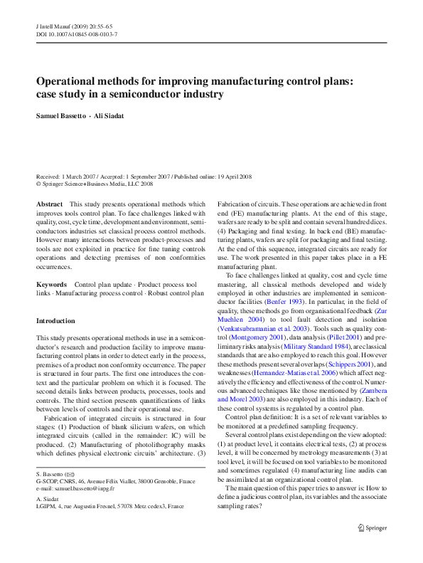 (PDF) Operational methods for improving manufacturing control plans: case study in a ...