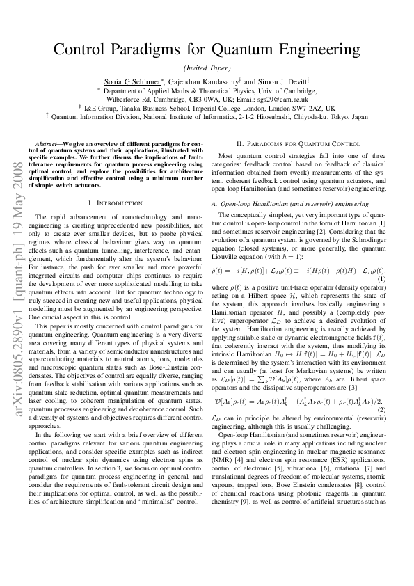 (PDF) Control paradigms for quantum engineering