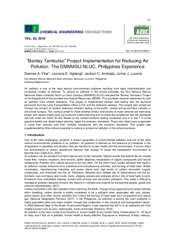 (PDF) Bantay Tambutso" Project Implementation for Reducing Air ...