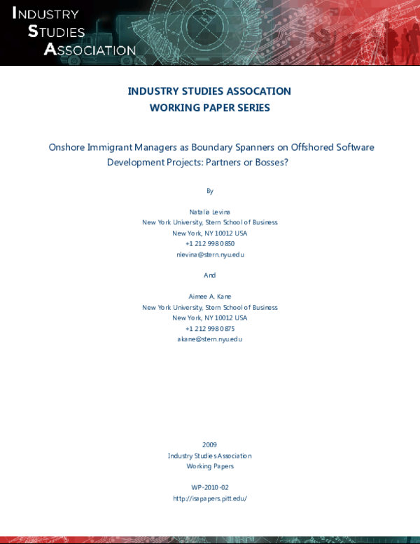 (PDF) Immigrant managers as boundary spanners on offshored software ...