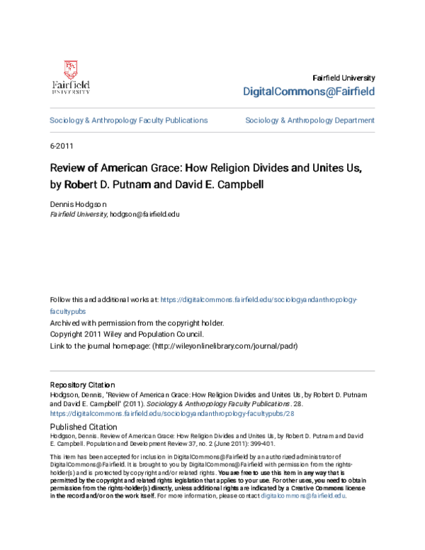 (PDF) A discussion about «American Grace: How Religion Divides and ...