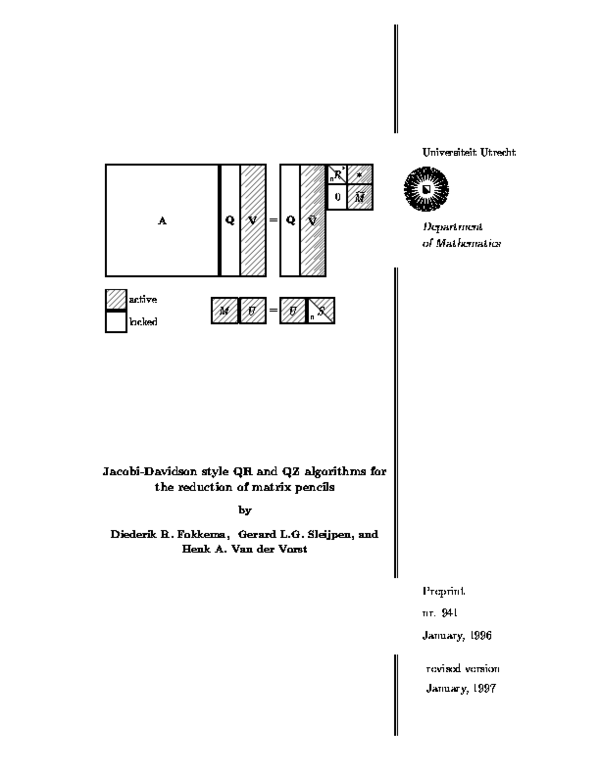 (PDF) Jacobi--Davidson Style QR and QZ Algorithms for the Reduction of Matrix Pencils