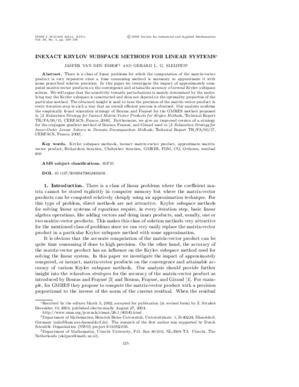 (PDF) Inexact Krylov Subspace Methods for Linear Systems