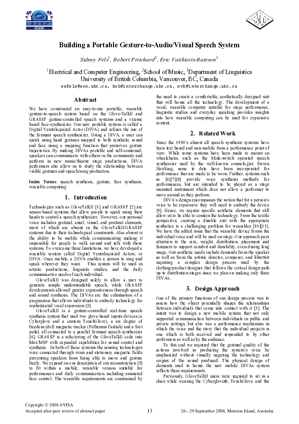 (PDF) Building a Portable Gesture-to-Audio/Visual Speech System