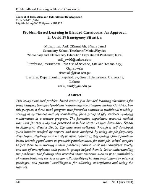 (PDF) Problem-Based Learning in Blended Classrooms: An Approach in Covid 19 Emergency Situation