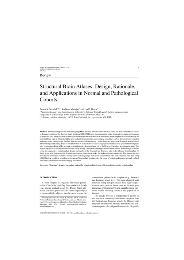 (PDF) Structural brain atlases: Design, rationale, and applications in ...