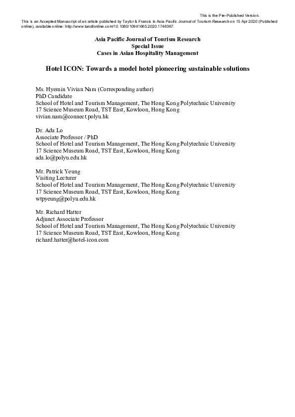 (PDF) Hotel ICON: towards a role-model hotel pioneering sustainable ...