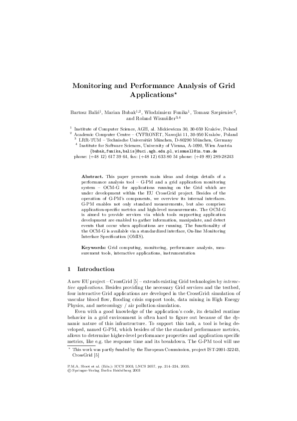 (PDF) Monitoring and Performance Analysis of Grid Applications