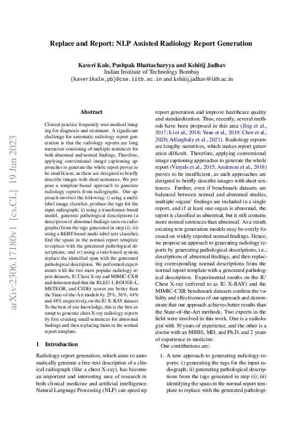 (PDF) Replace and Report: NLP Assisted Radiology Report Generation