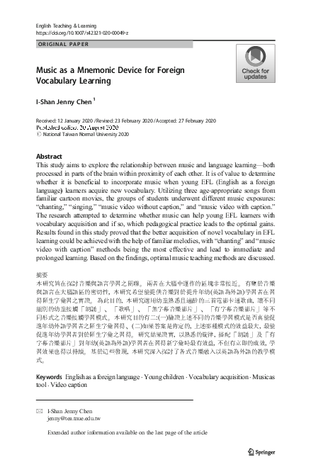 (PDF) Music as a Mnemonic Device for Foreign Vocabulary Learning