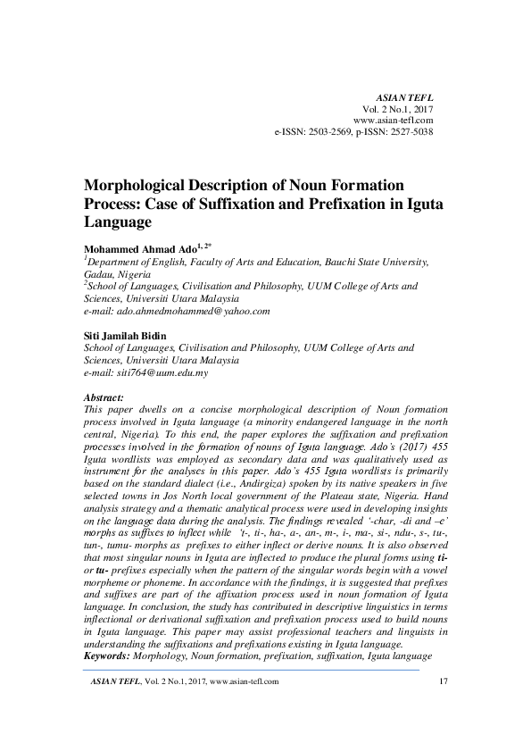 (PDF) Morphological Description of Noun Formation Process: Case of ...
