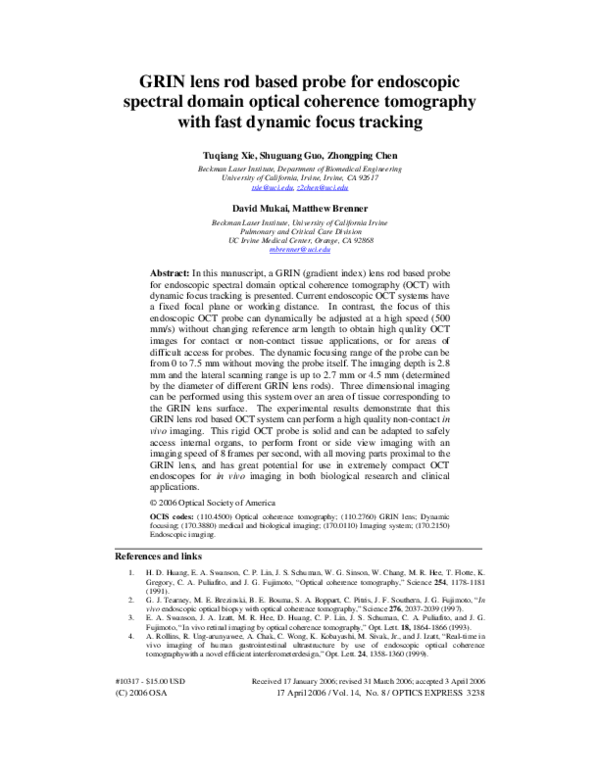 (PDF) GRIN lens rod based probe for endoscopic spectral domain optical ...