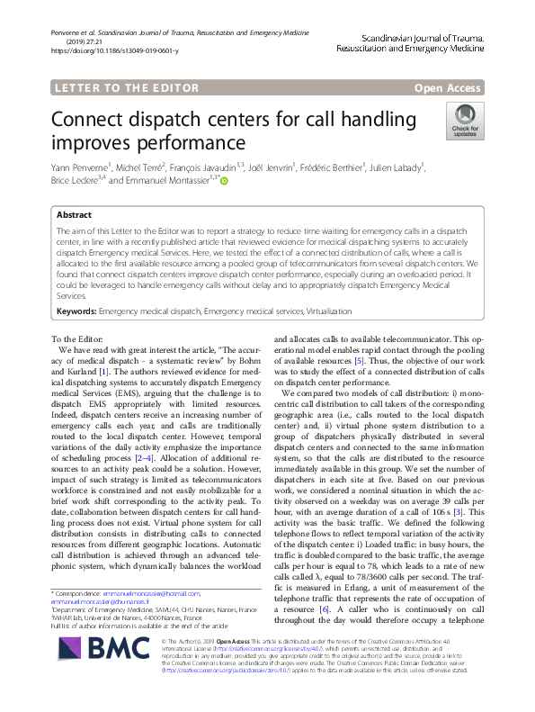 (PDF) Connect dispatch centers for call handling improves performance