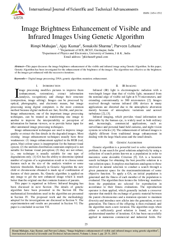 (PDF) Image Brightness Enhancement of Visible and Infrared Images Using Genetic Algorithm