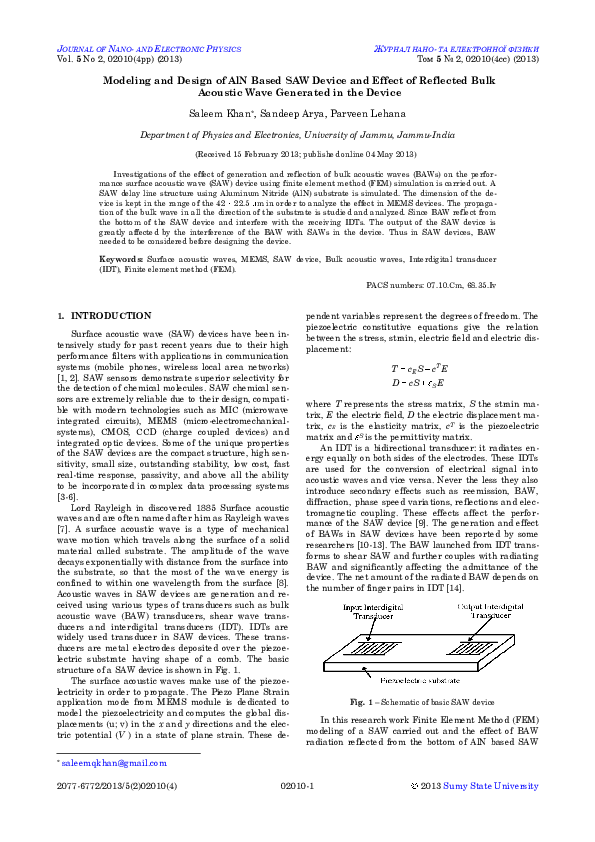 (PDF) Modeling and Design of AlN Based SAW Device and Effect of ...