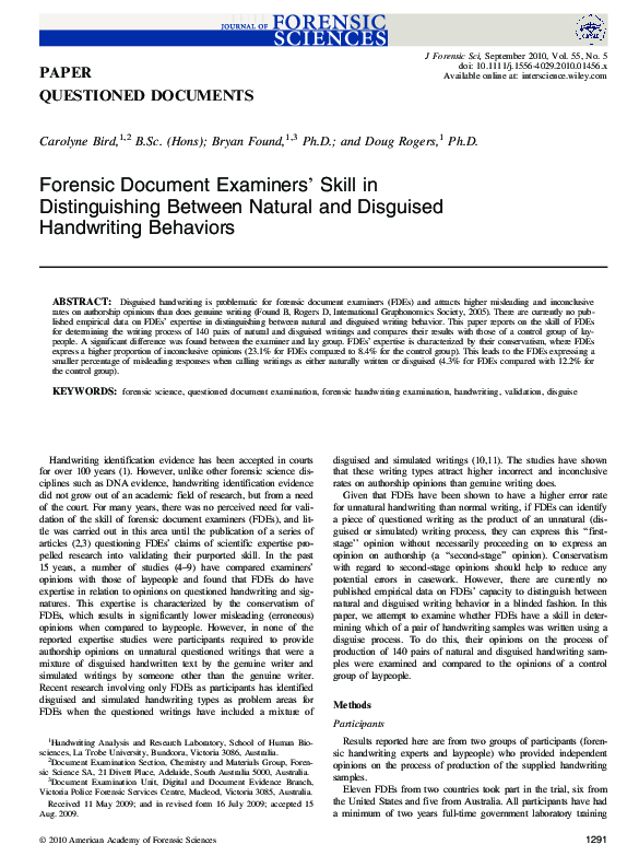 (PDF) Forensic Document Examiners’ Skill in Distinguishing Between ...