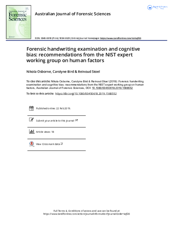 (PDF) Forensic handwriting examination and cognitive bias ...