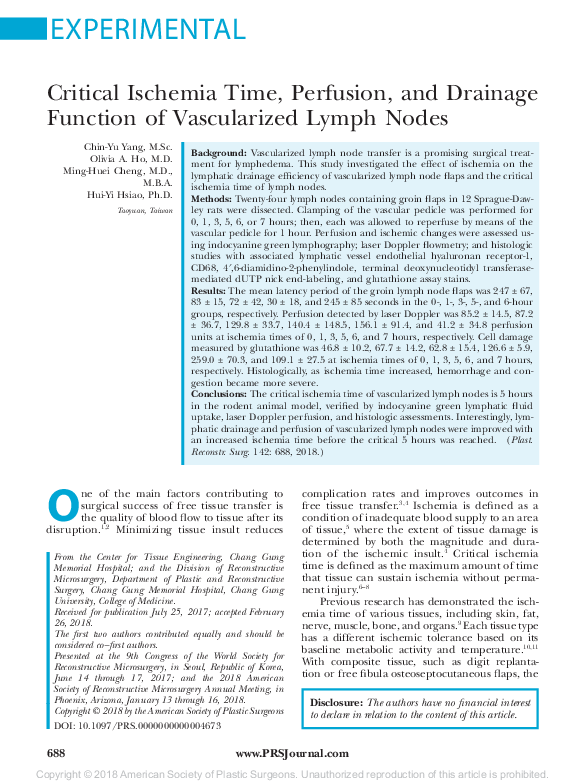 (PDF) Critical Ischemia Time, Perfusion, and Drainage Function of ...