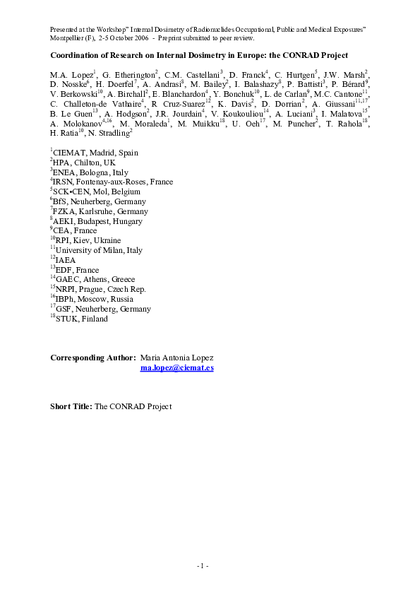 (PDF) Coordination of research on internal dosimetry in Europe: the ...
