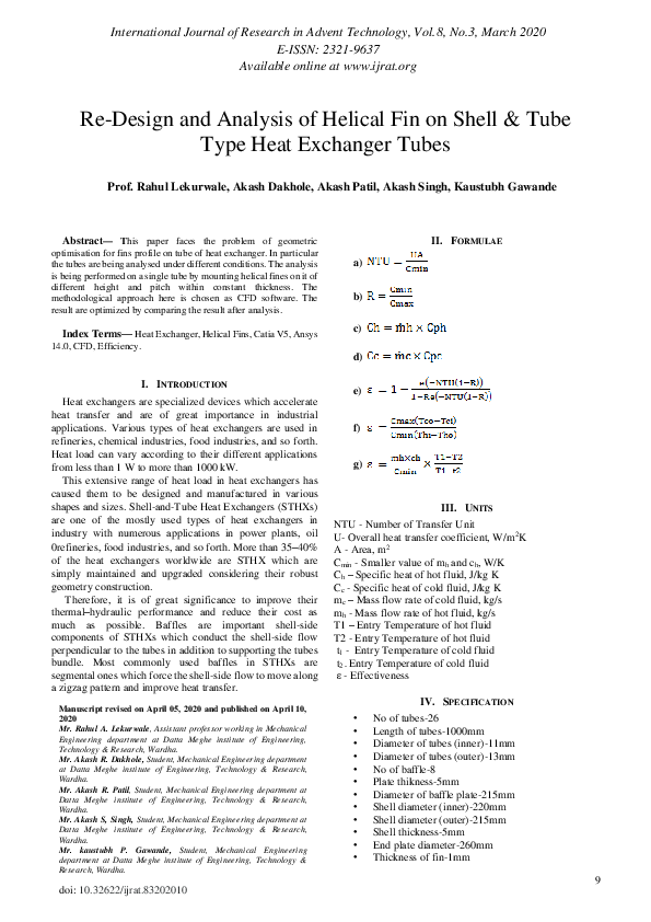 (PDF) Re-Design and Analysis of Helical Fin on Shell & Tube Type Heat ...