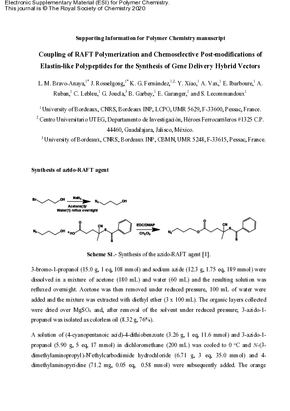 (PDF) Coupling of RAFT polymerization and chemoselective post ...