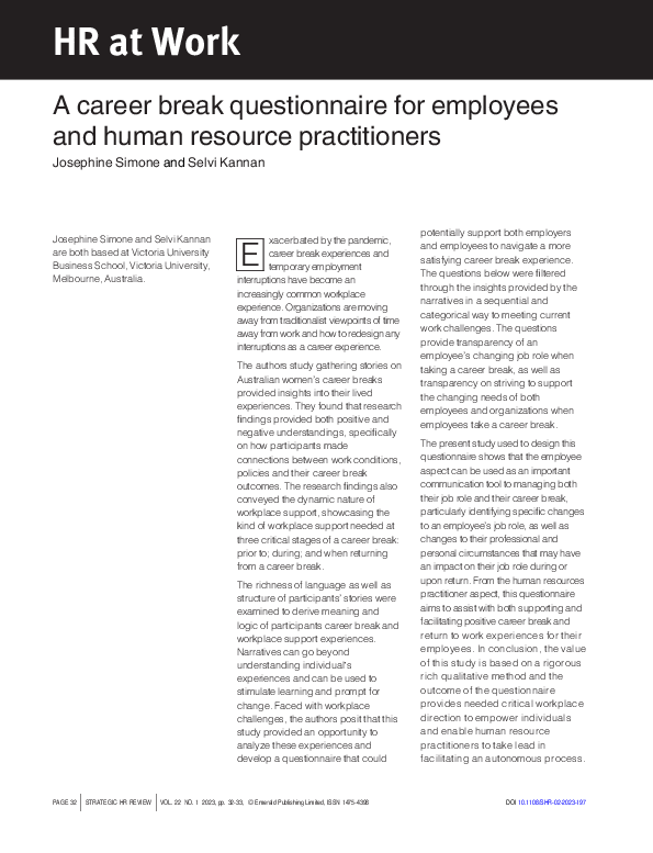 (PDF) A career break questionnaire for employees and human resource ...