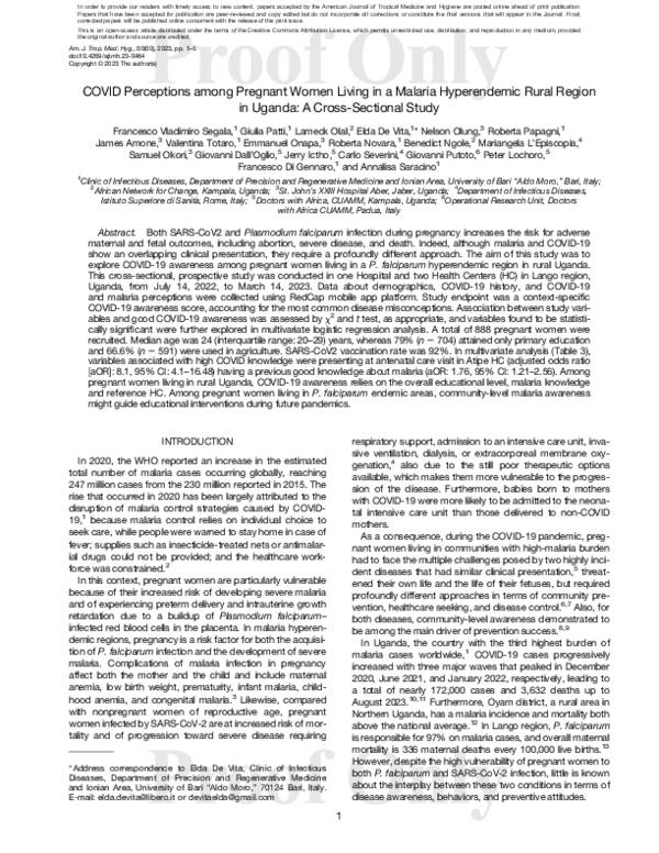 (PDF) COVID Perceptions among Pregnant Women Living in a Malaria ...