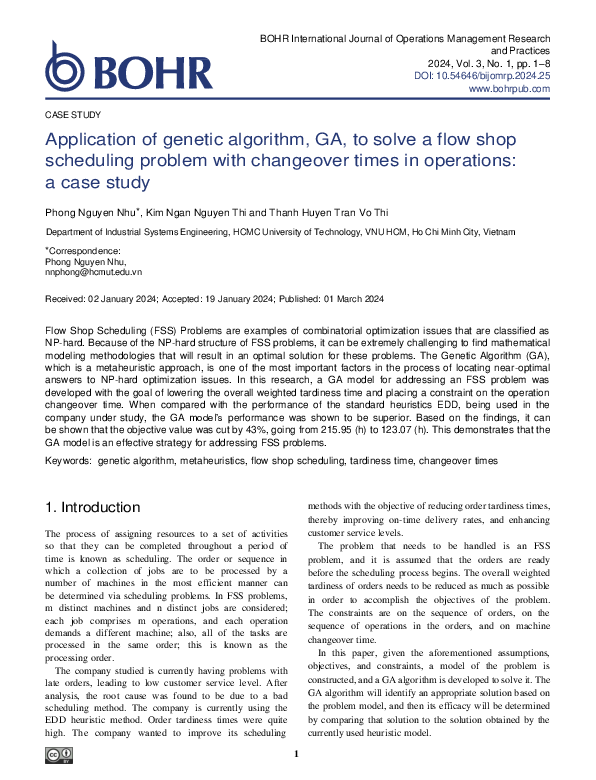 (PDF) Application of genetic algorithm, GA, to solve a flow shop scheduling problem with ...