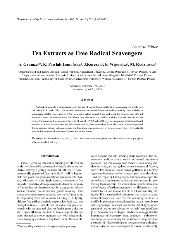 (PDF) Tea extracts as free radical scavengers