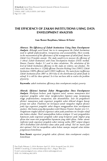 (PDF) The Efficiency of Zakah Institutions Using Data Envelopment Analysis