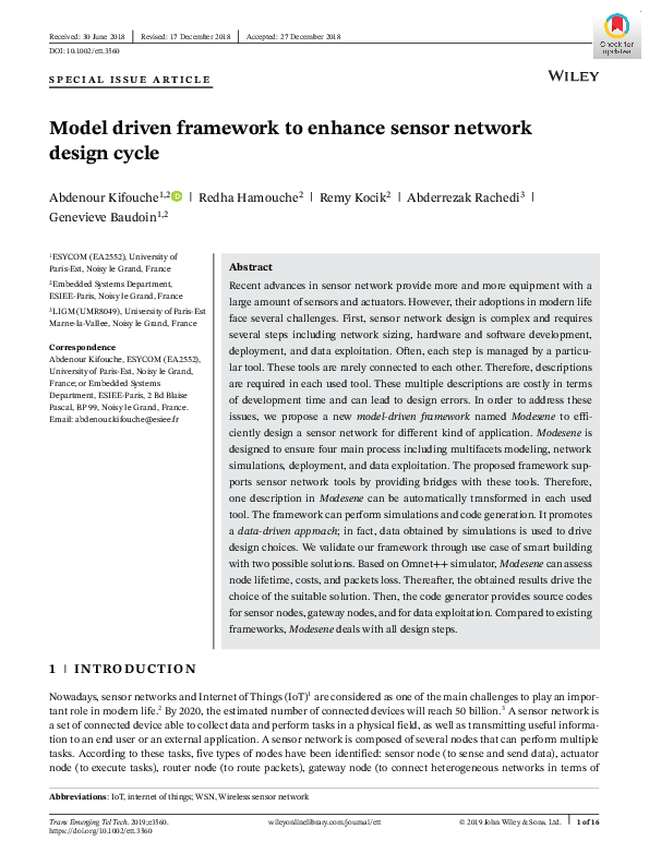 (PDF) Model driven framework to enhance sensor network design cycle
