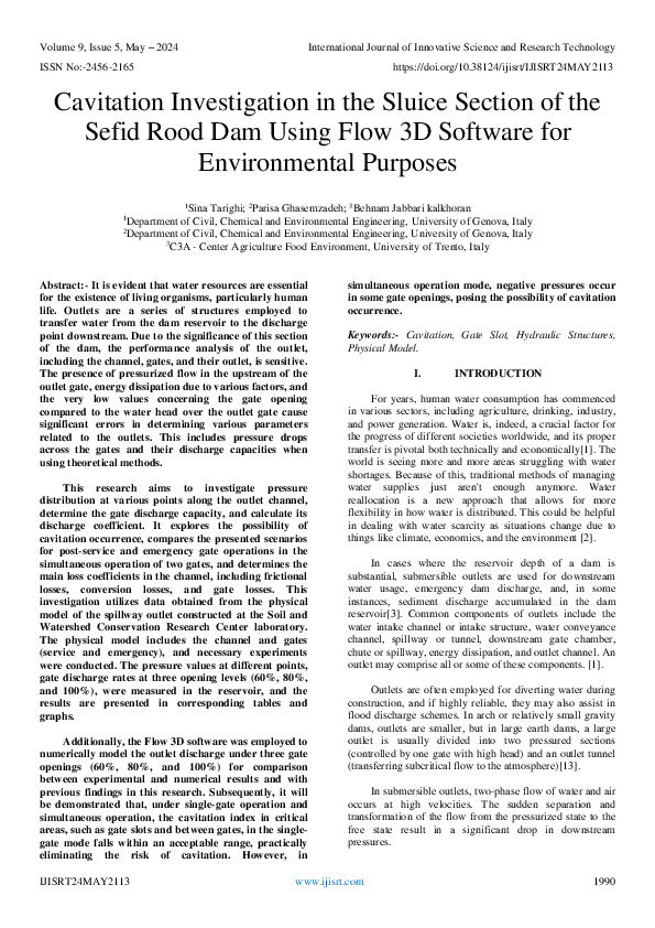 (PDF) Cavitation Investigation in the Sluice Section of the Sefid Rood Dam Using Flow 3D ...