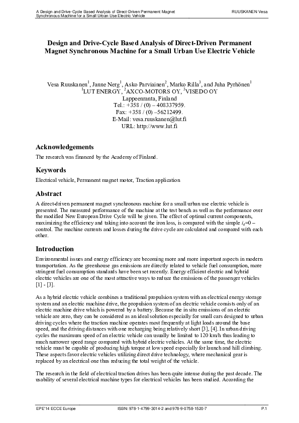 (PDF) Design and drive-cycle based analysis of direct-driven permanent magnet synchronous ...