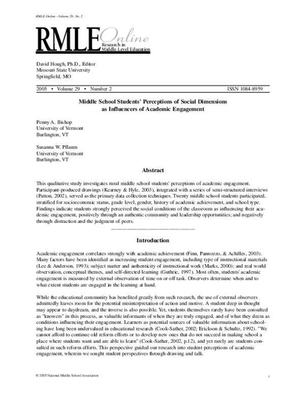 (PDF) Middle School Students’ Perceptions of Social Dimensions as ...