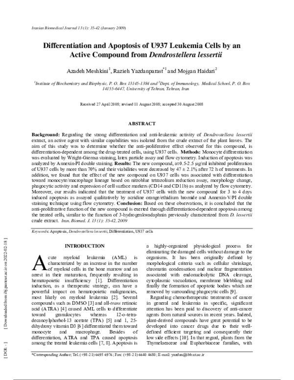 (PDF) Differentiation and apoptosis of U-937 leukemia cells by an ...