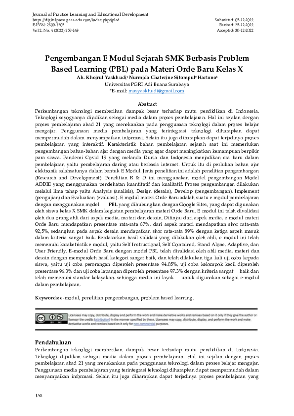 (PDF) Pengembangan E Modul Sejarah SMK Berbasis Problem Based Learning (PBL) pada Materi Orde ...