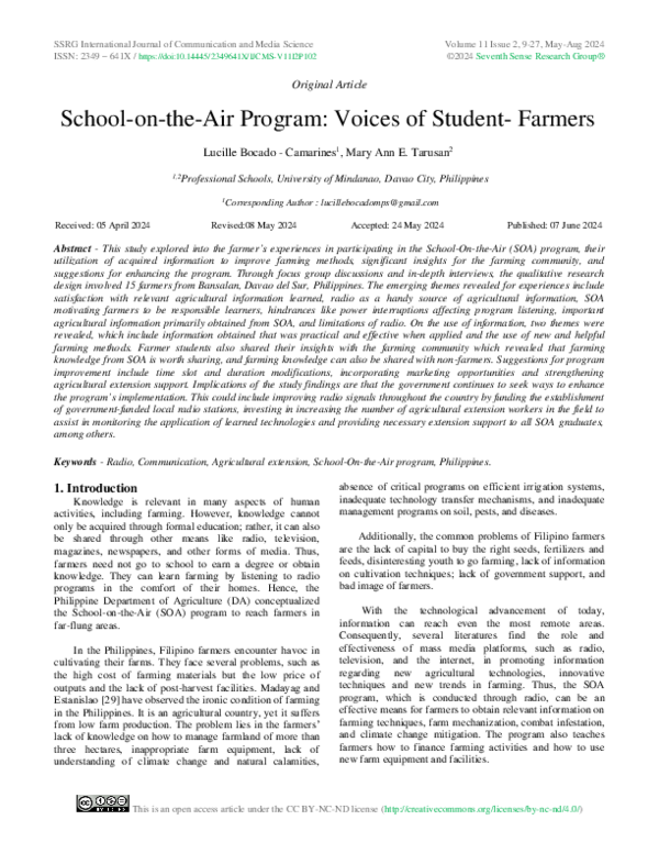 (PDF) School-on-the-Air Program: Voices of Student-Farmers