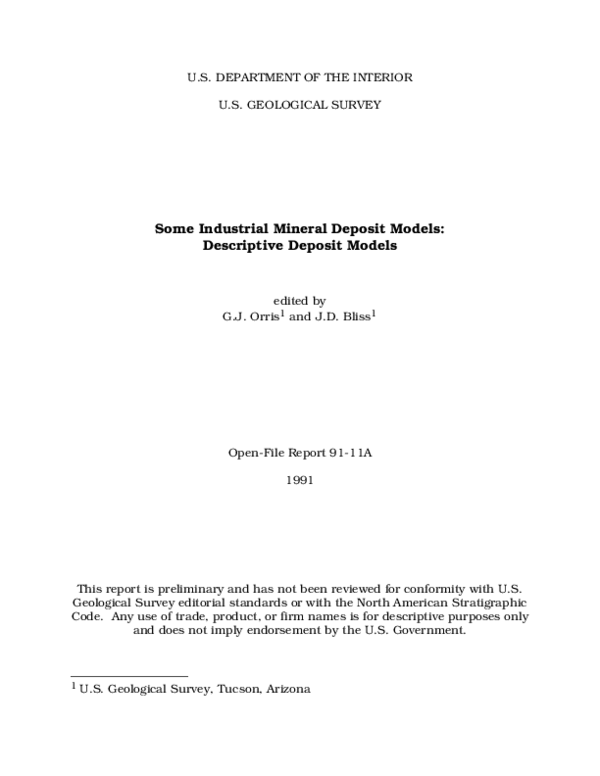 (PDF) Some industrial mineral deposit models : descriptive deposit models