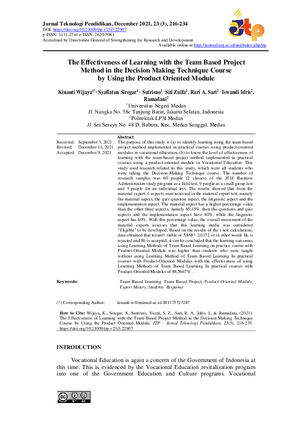 (PDF) Team-Based Projects in Vocational Education