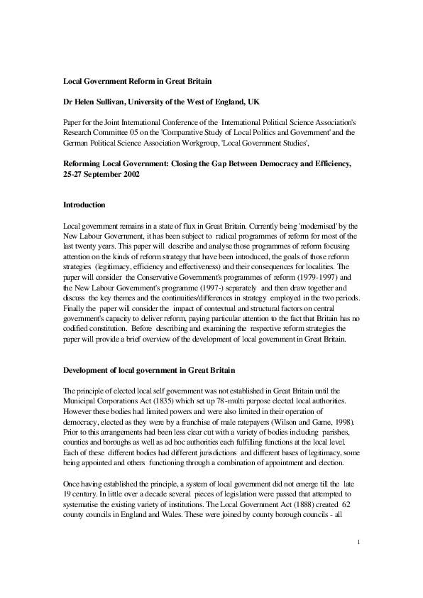 (PDF) Local government reform in Great Britain