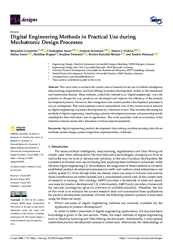 (PDF) Digital Engineering Methods in Practical Use during Mechatronic Design Processes