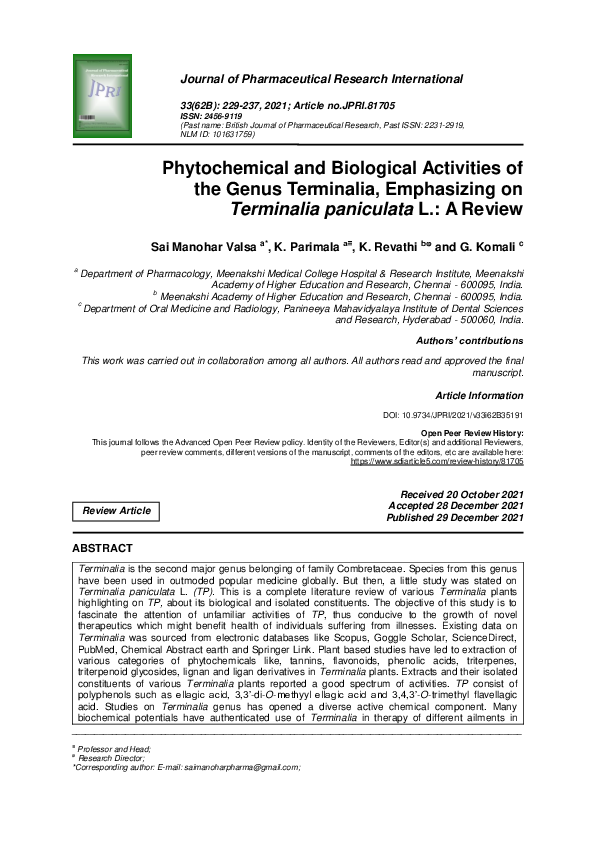 (PDF) Phytochemical and Biological Activities of the Genus Terminalia, Emphasizing on Terminalia ...